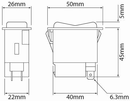 444006 - Off-on 24V mode C illuminated S.P. switch body. (1pc)